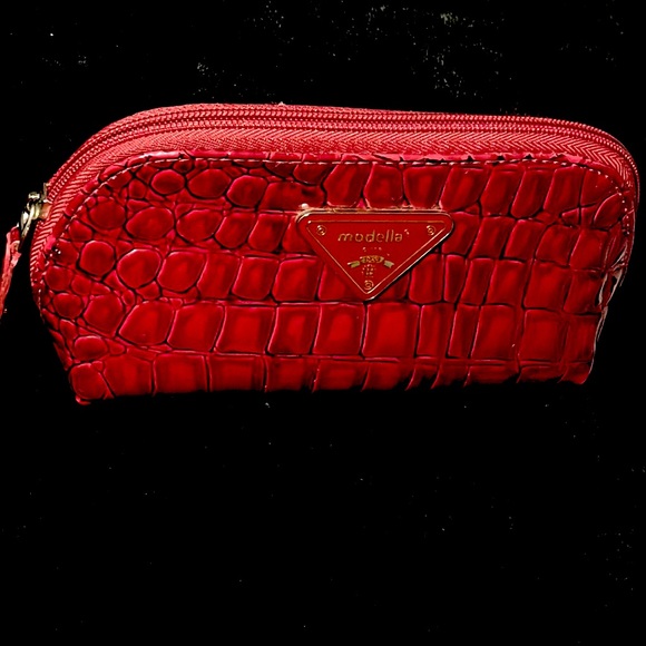 Modella | Bags | Euc Modella Red Faux Crocodile Zipper Pouch | Poshmark